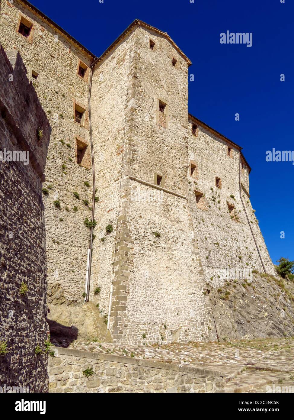 The Renaissance Fortress of San Leo, located on a rocky cliff, dates ...