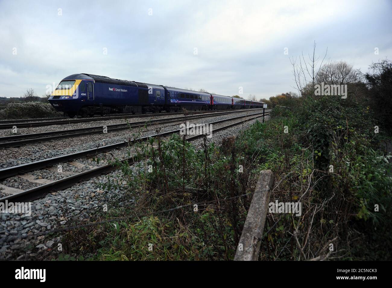 Power Car 43141 at the rear of an east-bound H.S.T. at Bishton Crossing ...