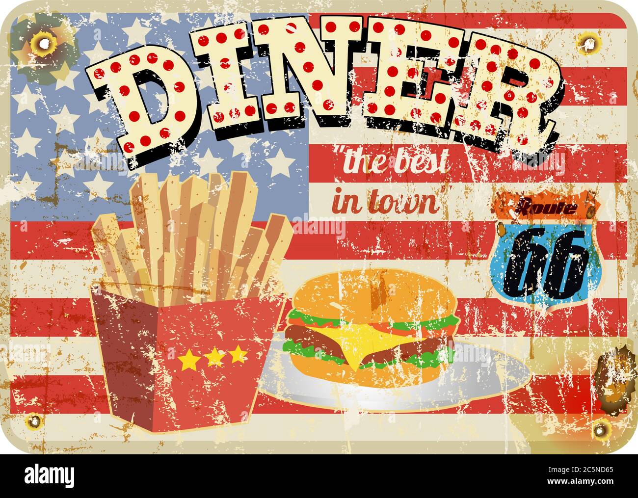 Vintage route 66 diner sign,old fast food restaurant advertsing sign ...