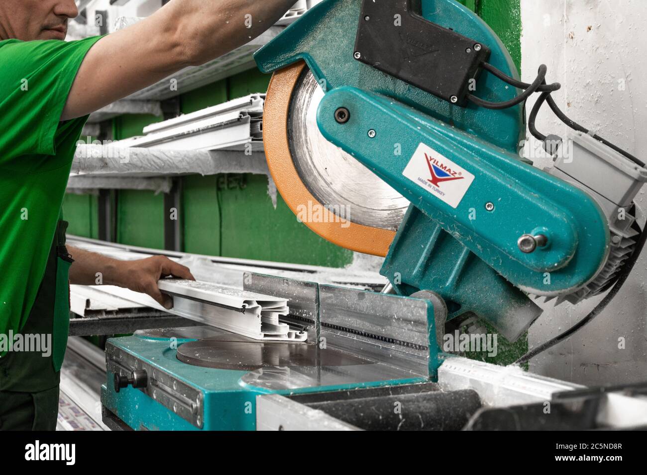 PVC window production tools on mini factory for aluminum and PVC ...