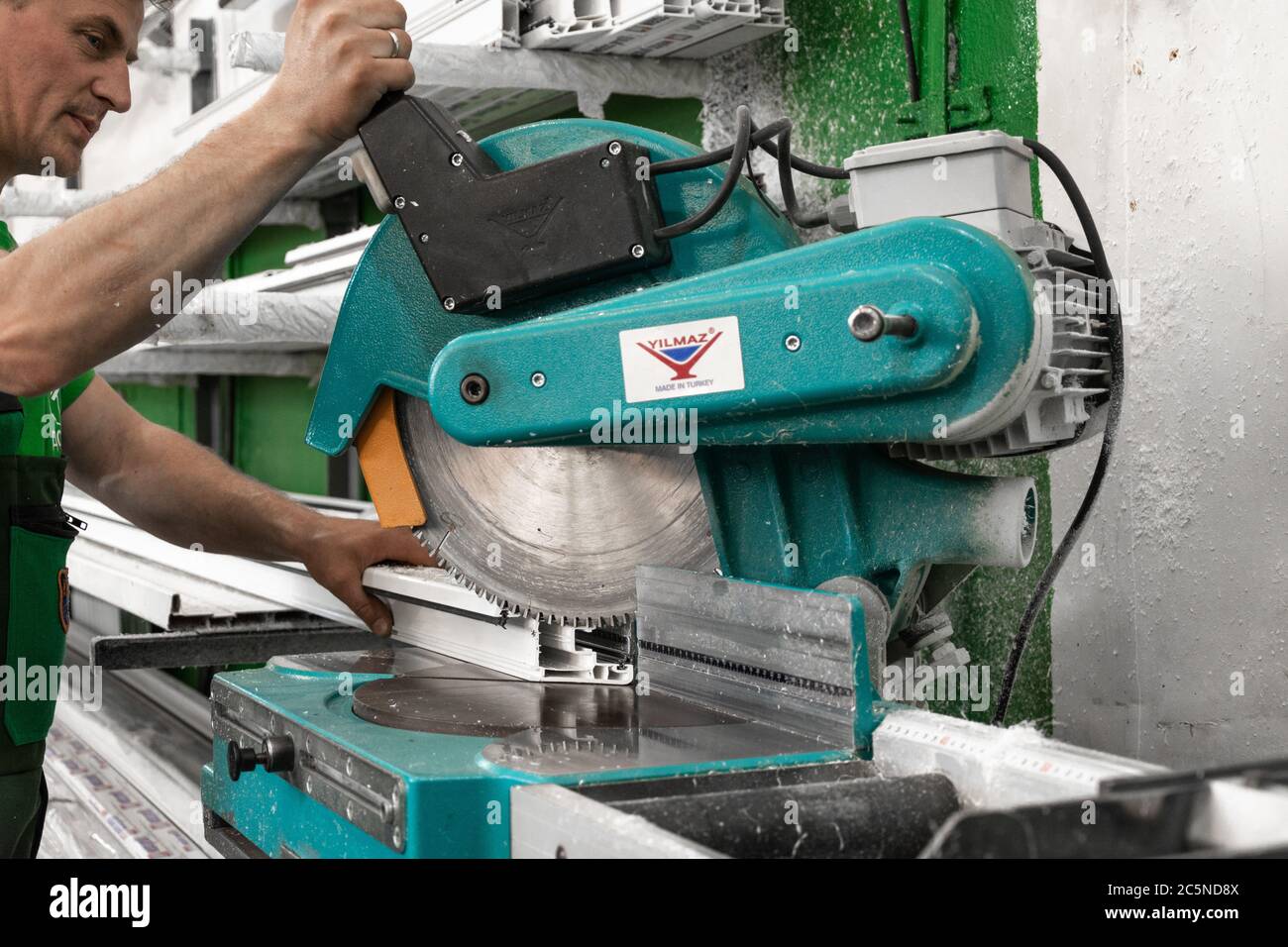 PVC window production tools on mini factory for aluminum and PVC ...