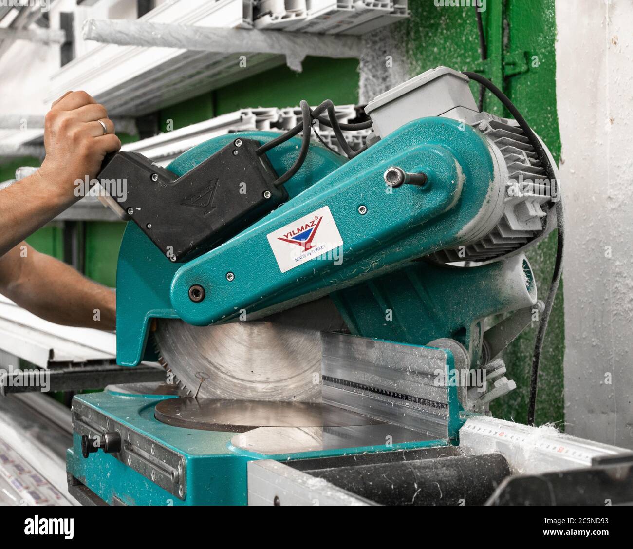 PVC window production tools on mini factory for aluminum and PVC ...