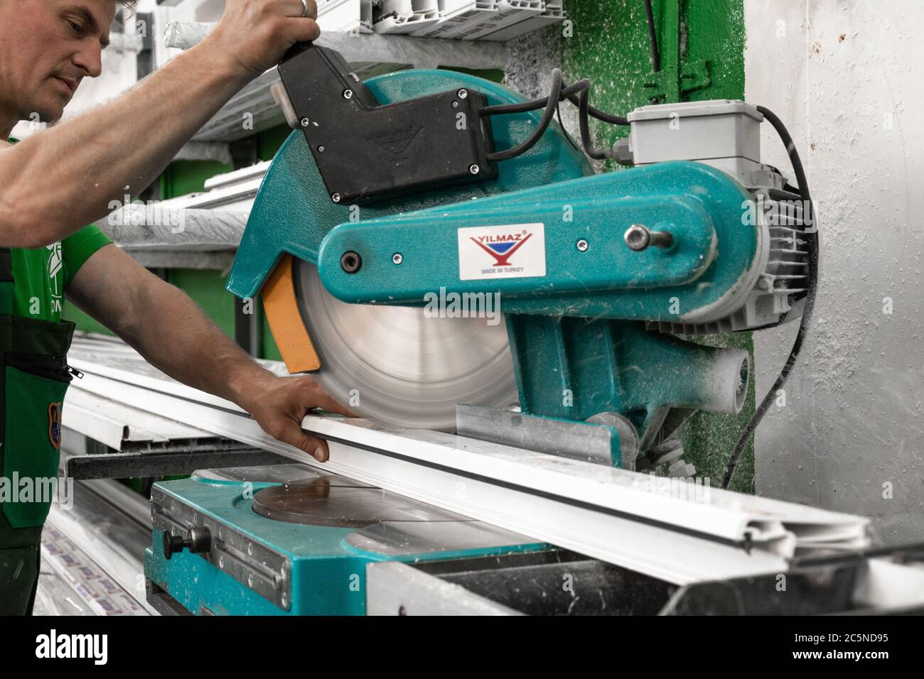 PVC window production tools on mini factory for aluminum and PVC ...