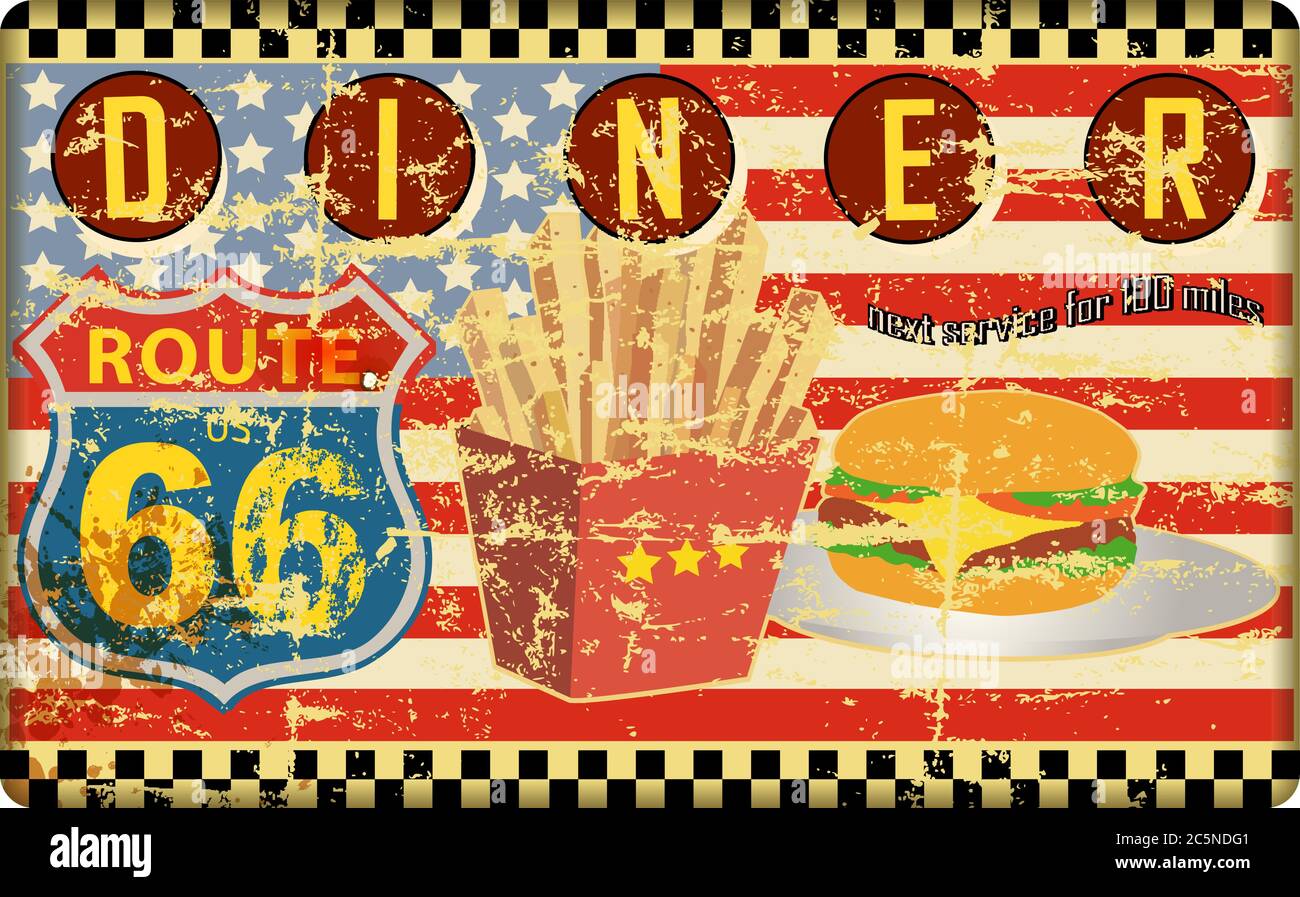 Vintage route 66 diner sign,old fast food restaurant advertsing sign ...