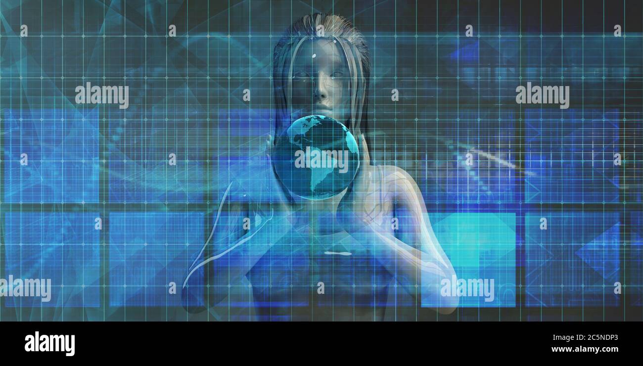 Global Integration Network with World Map as Art Stock Photo - Alamy