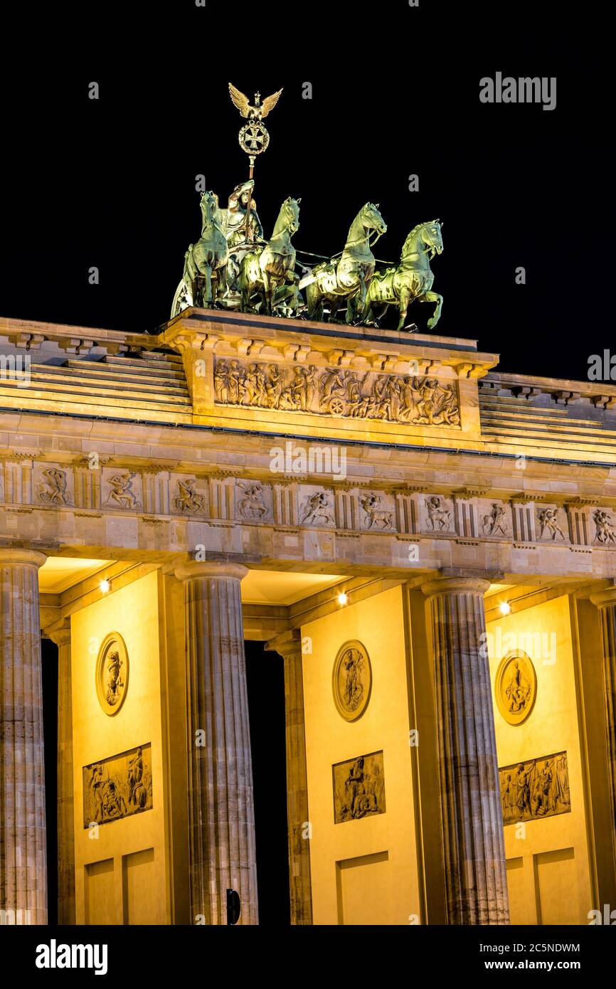 Brandenburg gate, Berlin, Germany at night. Road side view Stock Photo ...