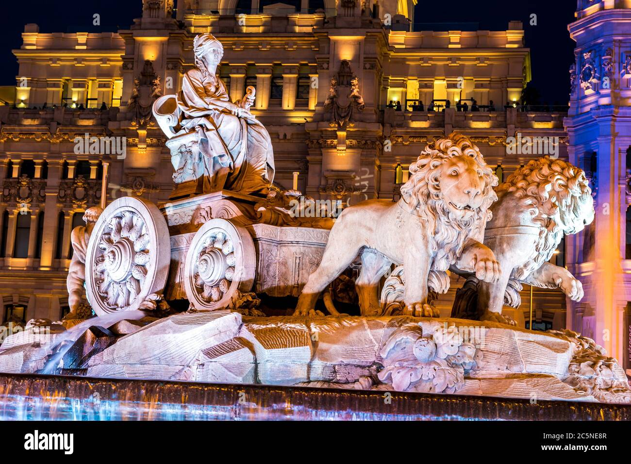 Cibeles fountain at Plaza de Cibeles in Madrid in a beautiful summer ...