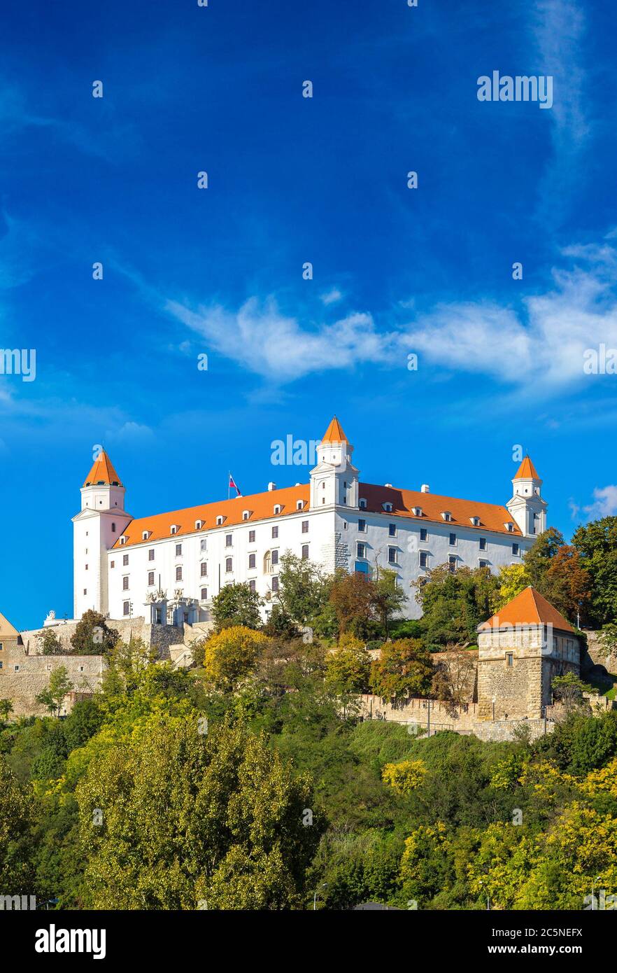 Medieval castle on a hill in a summer day in Bratislava, Slovakia Stock ...