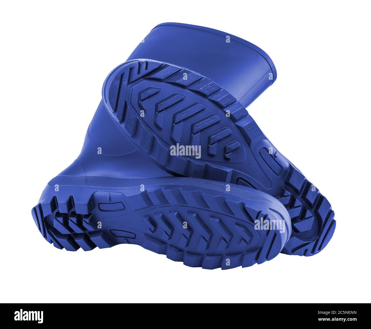 a pair of clean and new blue rubber boots isolated on white background ...