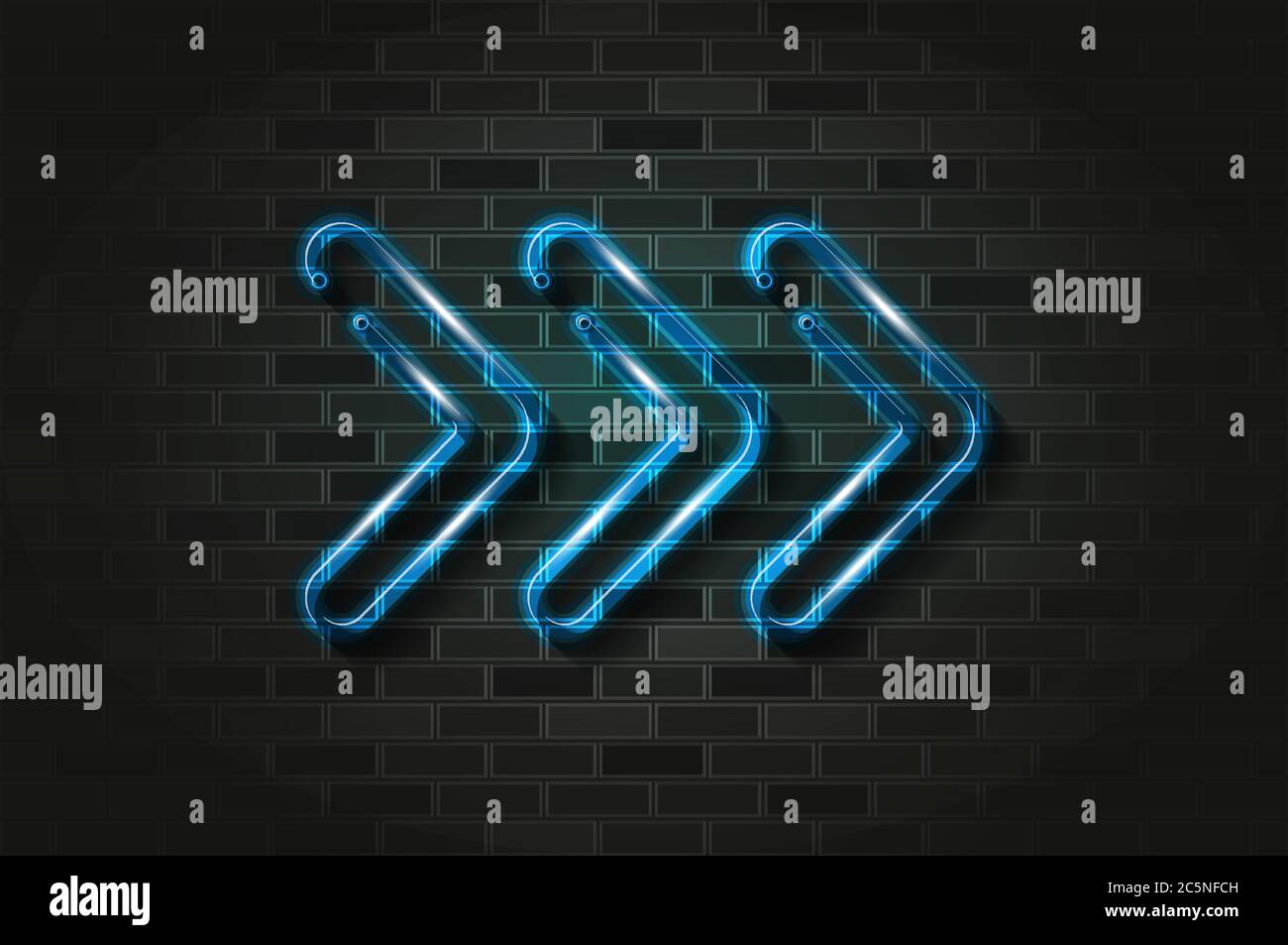 Triple right arrows glowing neon sign or glass tube. Realistic vector ...