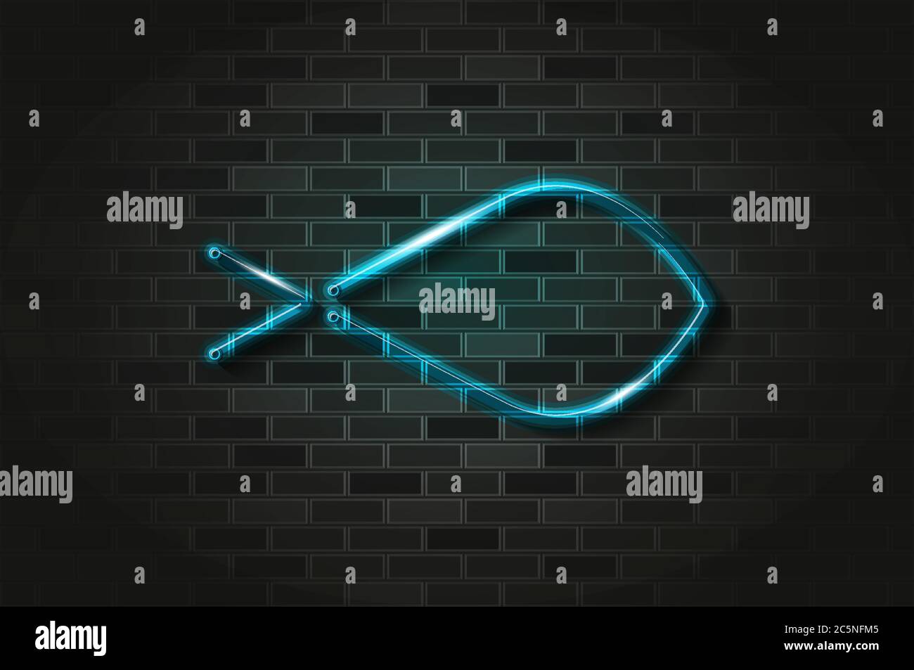 Ichthys, Christian fish blue glowing neon sign or glass tube. Realistic ...