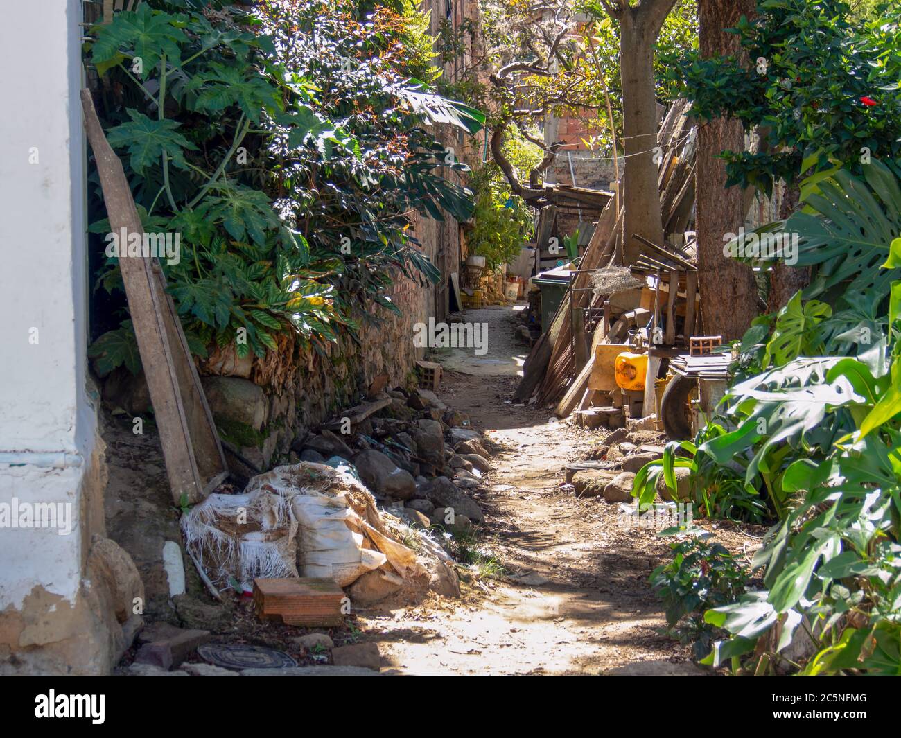 A messy alley at the colonial town of Villa de Leyva, in the Central ...