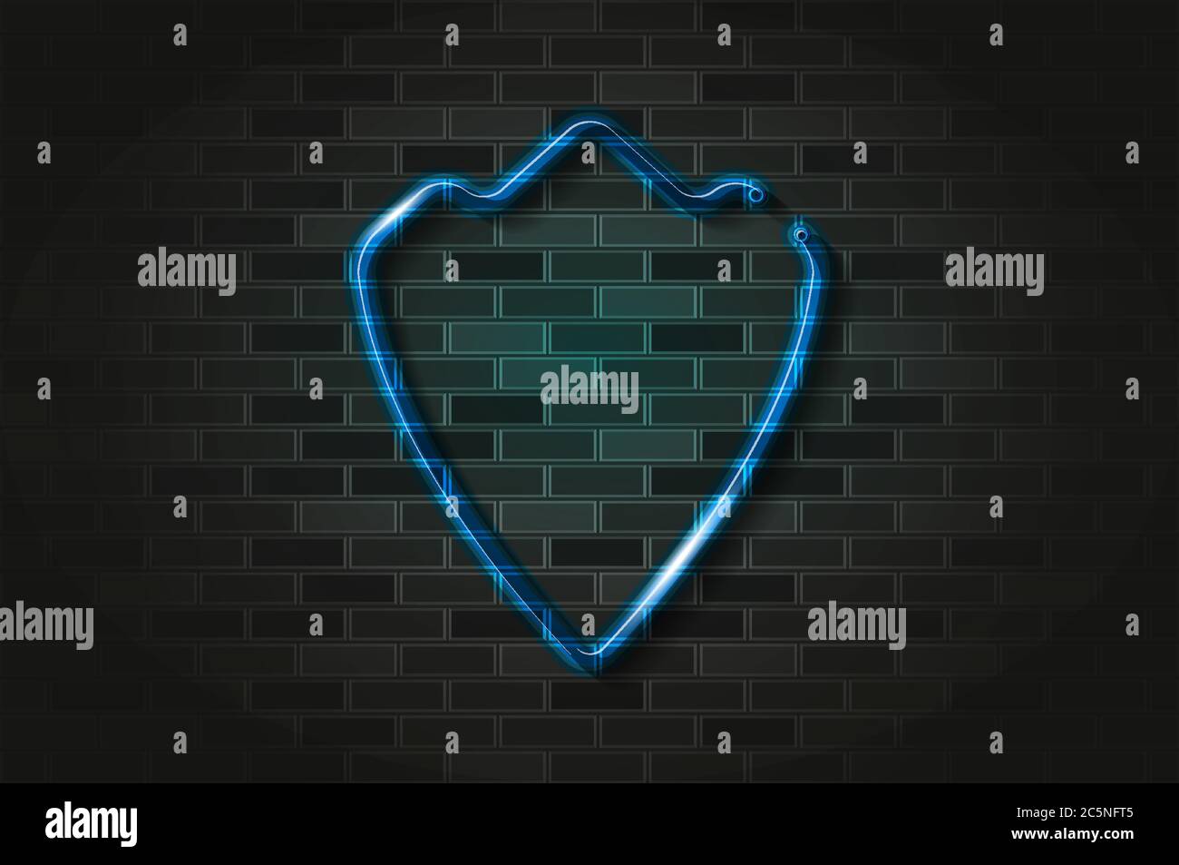 Triangular shaped shield blue glowing neon sign or glass tube ...
