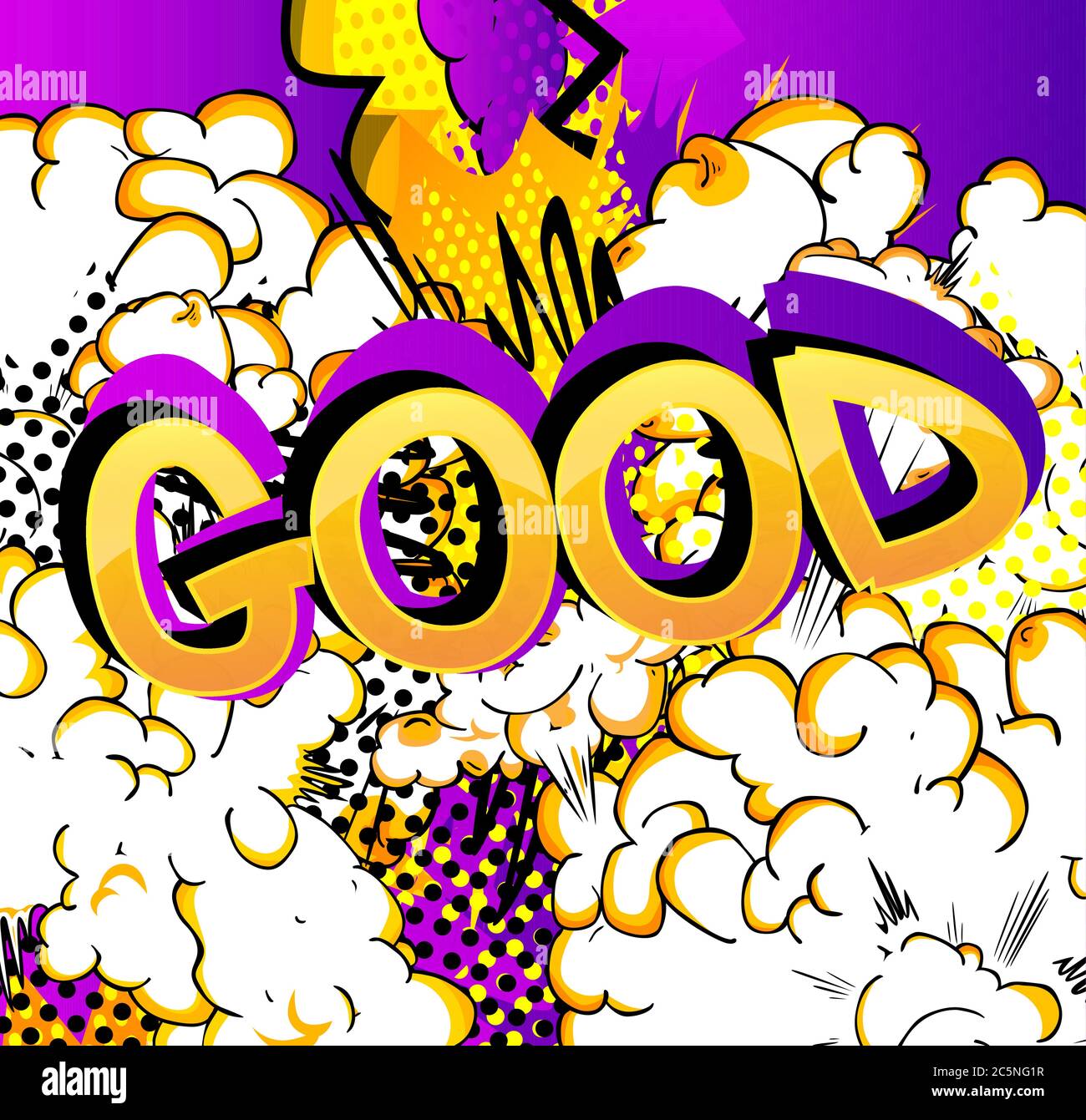 Good - Comic book style cartoon words on abstract background Stock ...