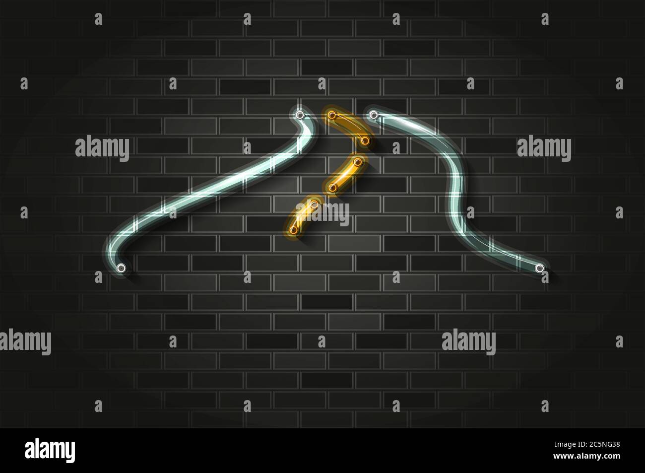 Curved bent road with yellow dividing strip neon sign or glass tube ...