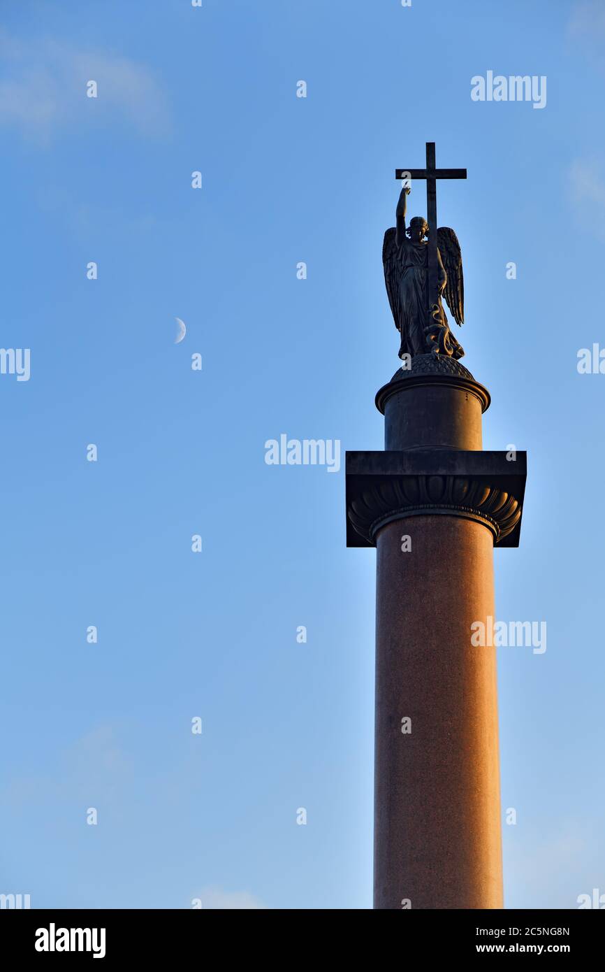 High Alexander Column with an angel against the background of the blue ...