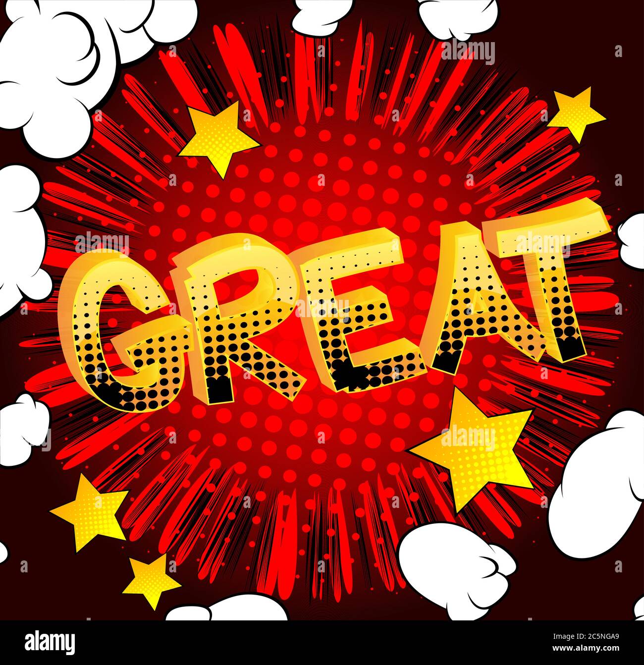 Great - Comic book style cartoon words on abstract background Stock ...