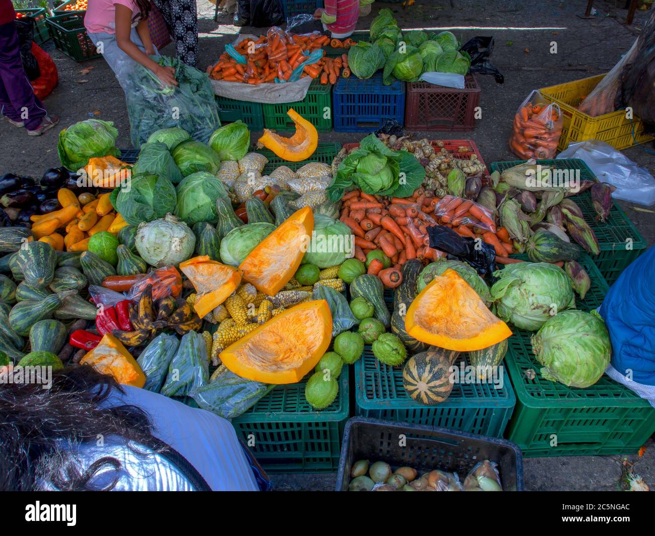 A vegetable stall at the traditional local market in the colonial town ...