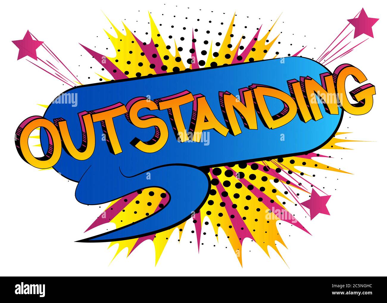 Outstanding - Comic book style cartoon words on abstract background ...