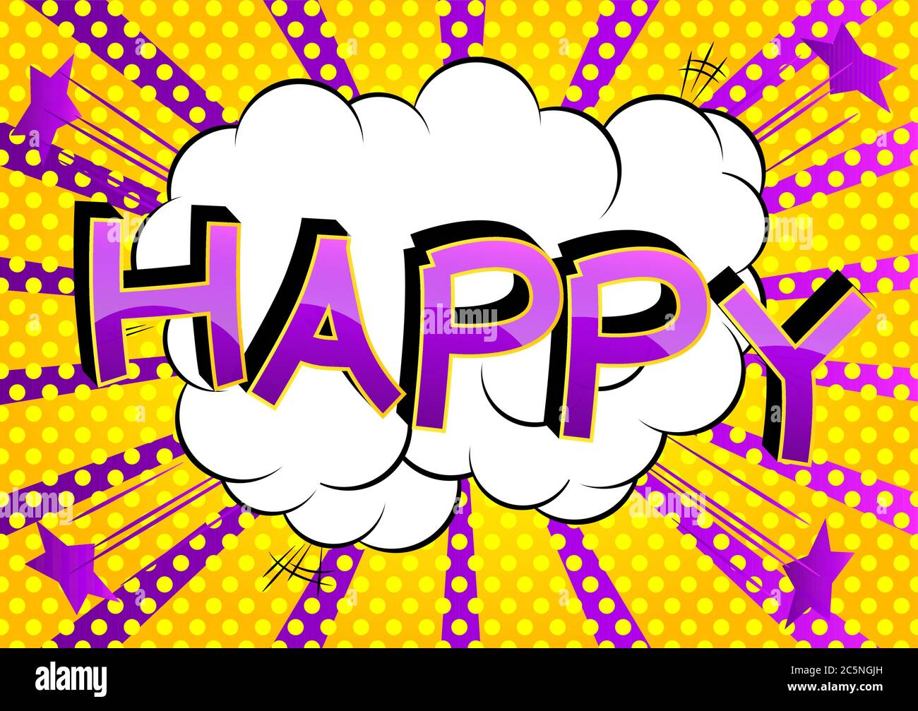 Happy - Comic book style cartoon words on abstract background Stock ...