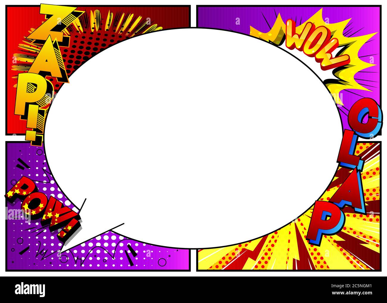 Vector pop-art style comic book page template background with ...