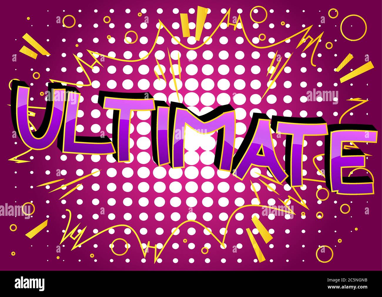 Ultimate - Comic book style cartoon words on abstract background Stock ...