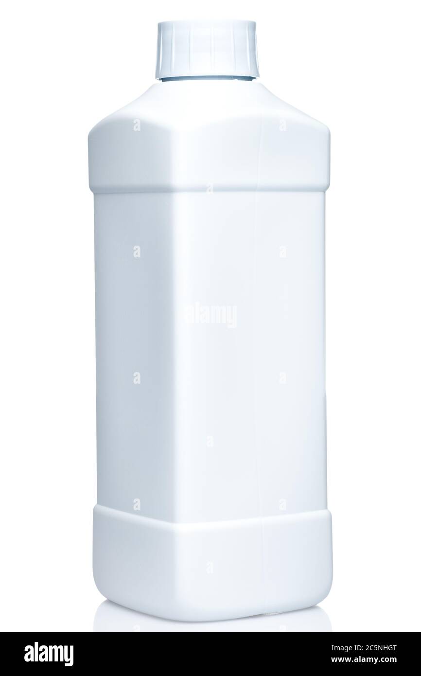 A plastic bottle is side view, a mock up square shaped container with a ...