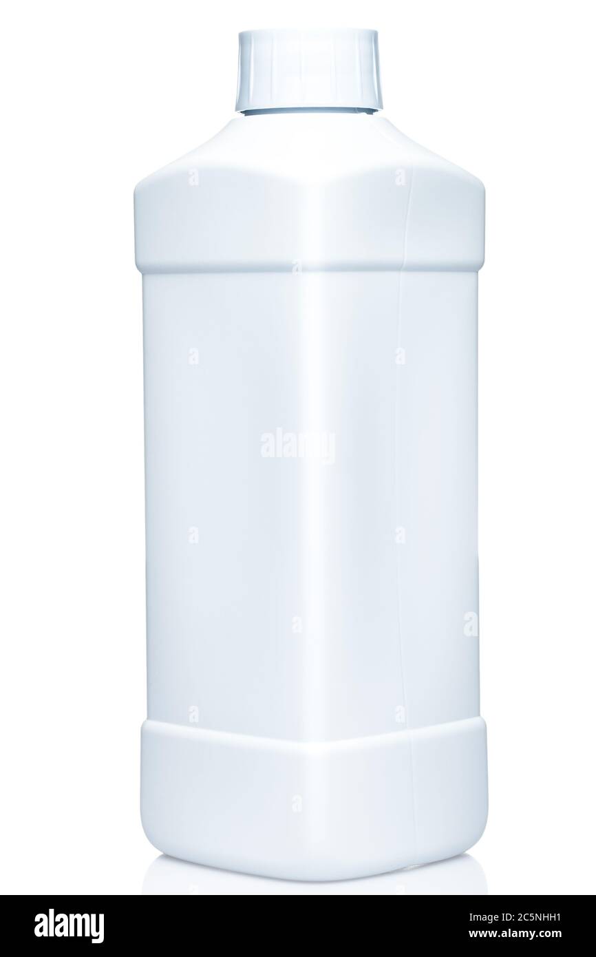 A plastic bottle is side view in 3/4, a mock up square-shaped liquid ...