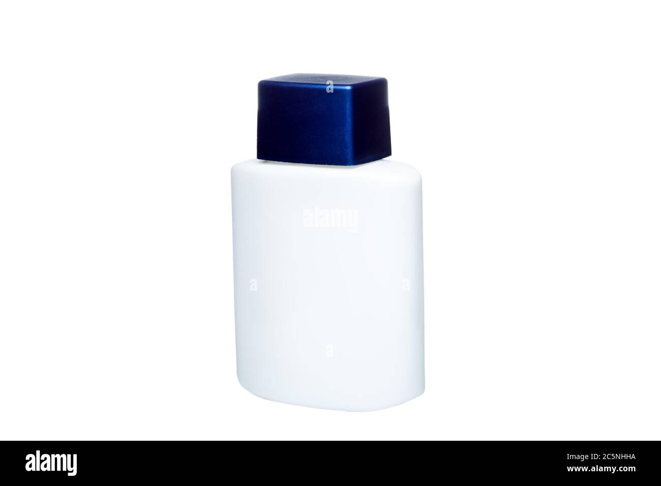 no label white glass bottle with blue plastic cap isolated on white ...