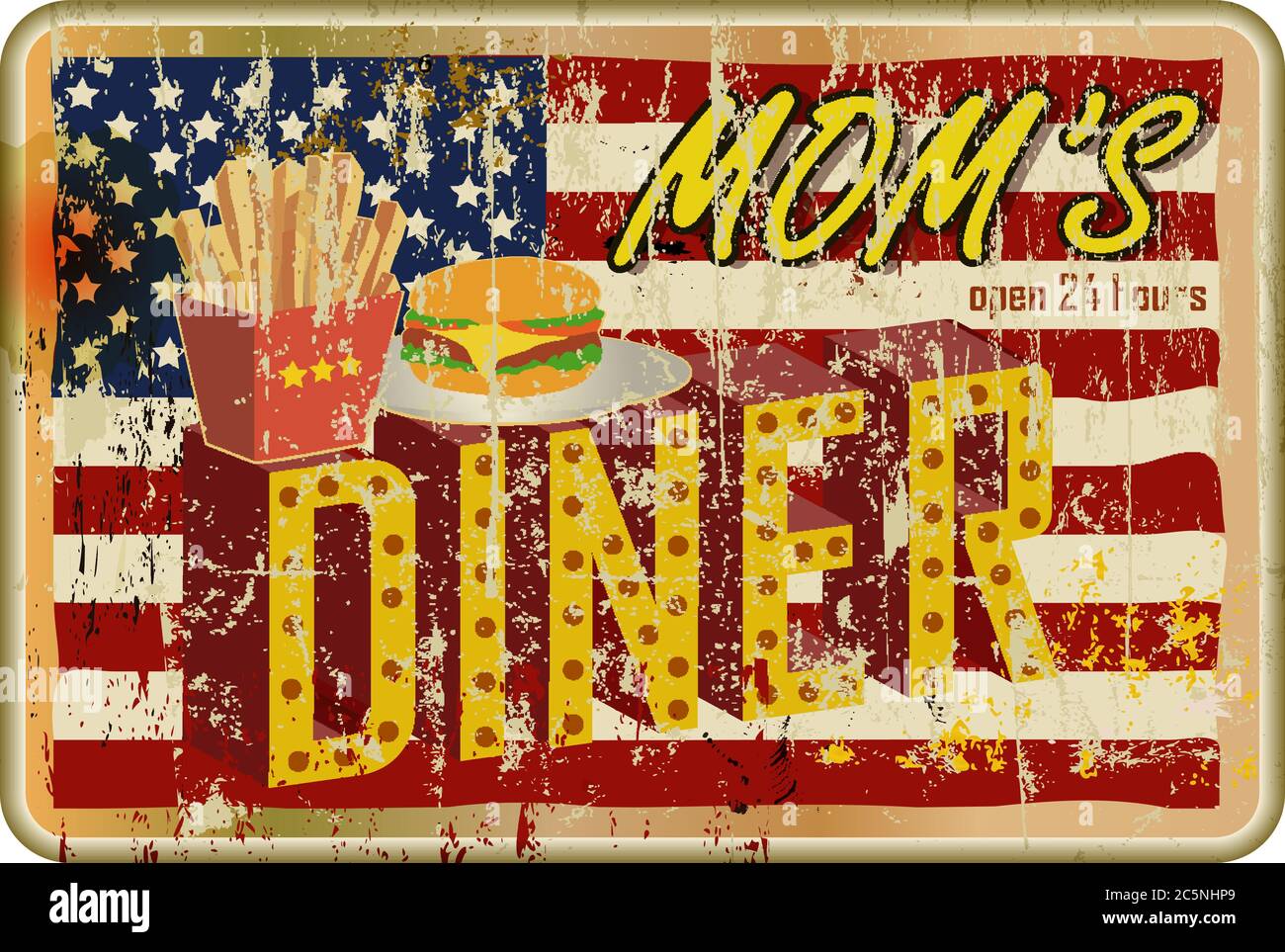 Vintage route 66 diner sign,old fast food restaurant advertsing sign ...