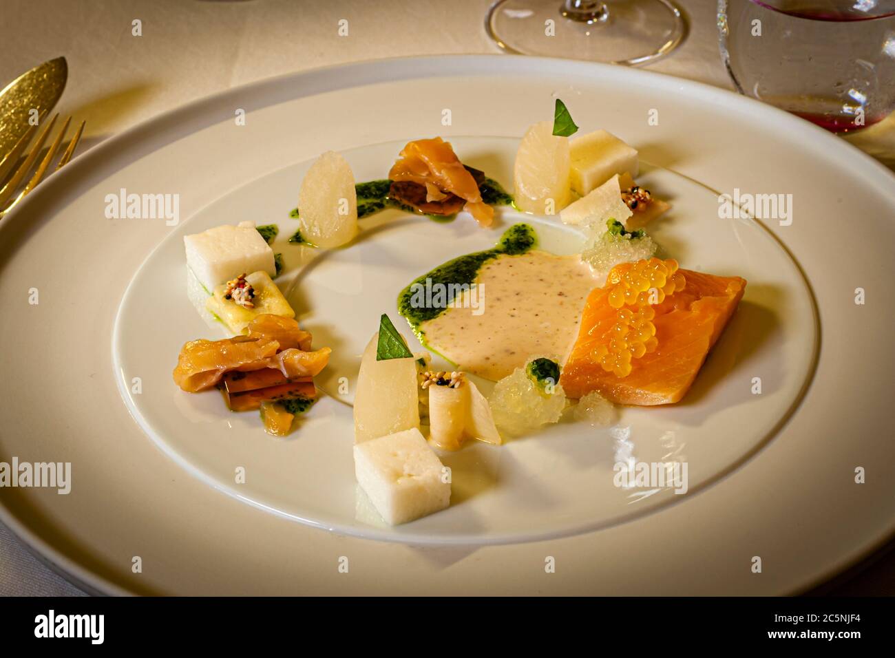 Char from Bärnau with radish, beer flavors, apple-coriander ice cream ...