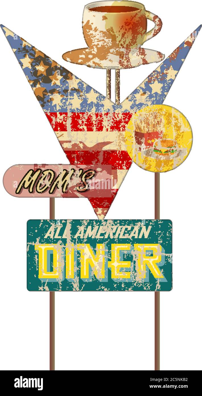 Vintage route 66 diner sign,old fast food restaurant advertsing sign, vector art illustration ...