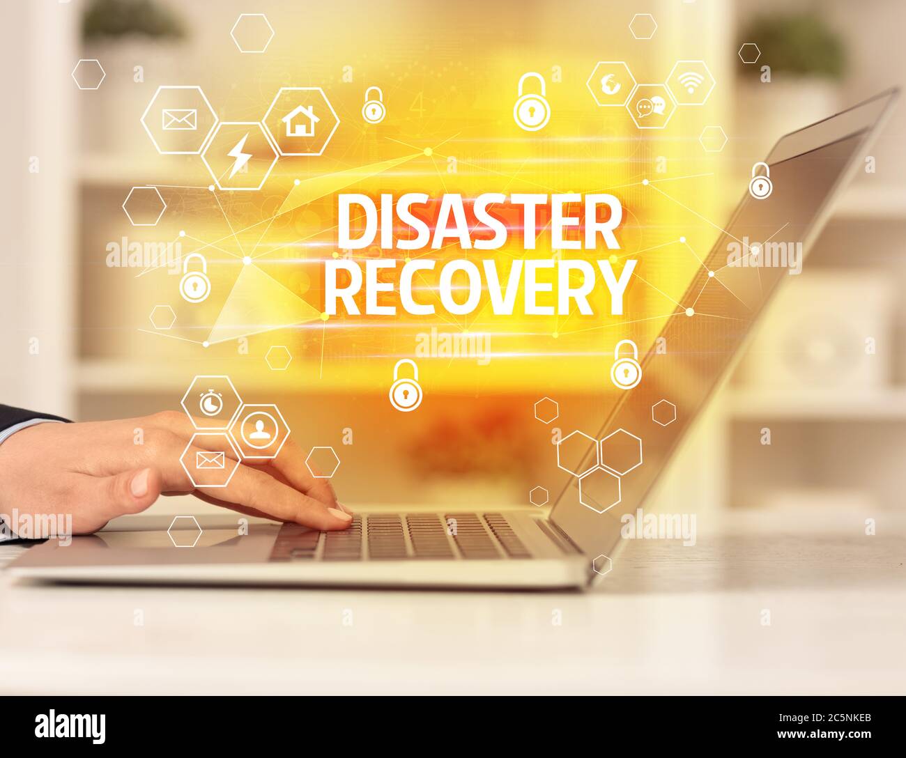 DISASTER RECOVERY inscription on laptop, internet security and data ...