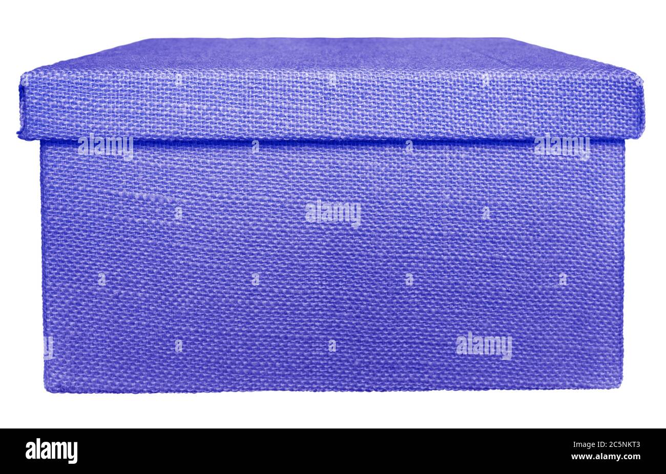 Closed violet box wrapped by burlap canvas isolated on a white ...