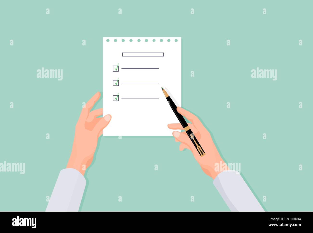 Hands fill list in questionnaire. Choosing right answer in social ...