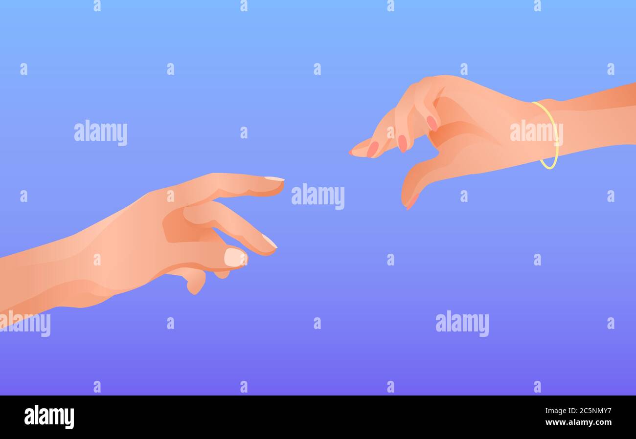 Female and male hand drawn to each other. Romantic love relations ...