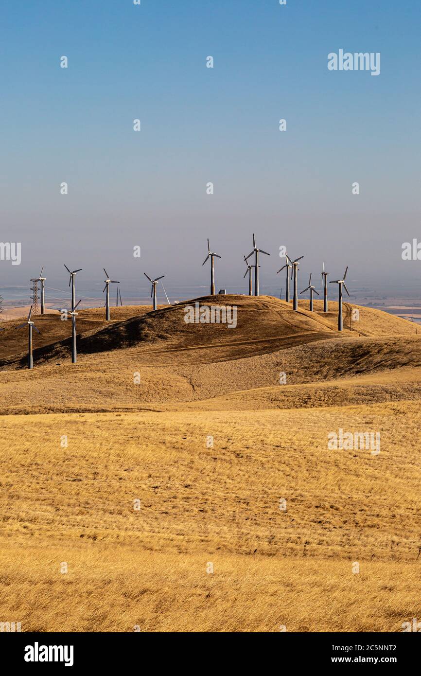 Wind turbines on the hills at Altamont Pass, in California Stock Photo ...