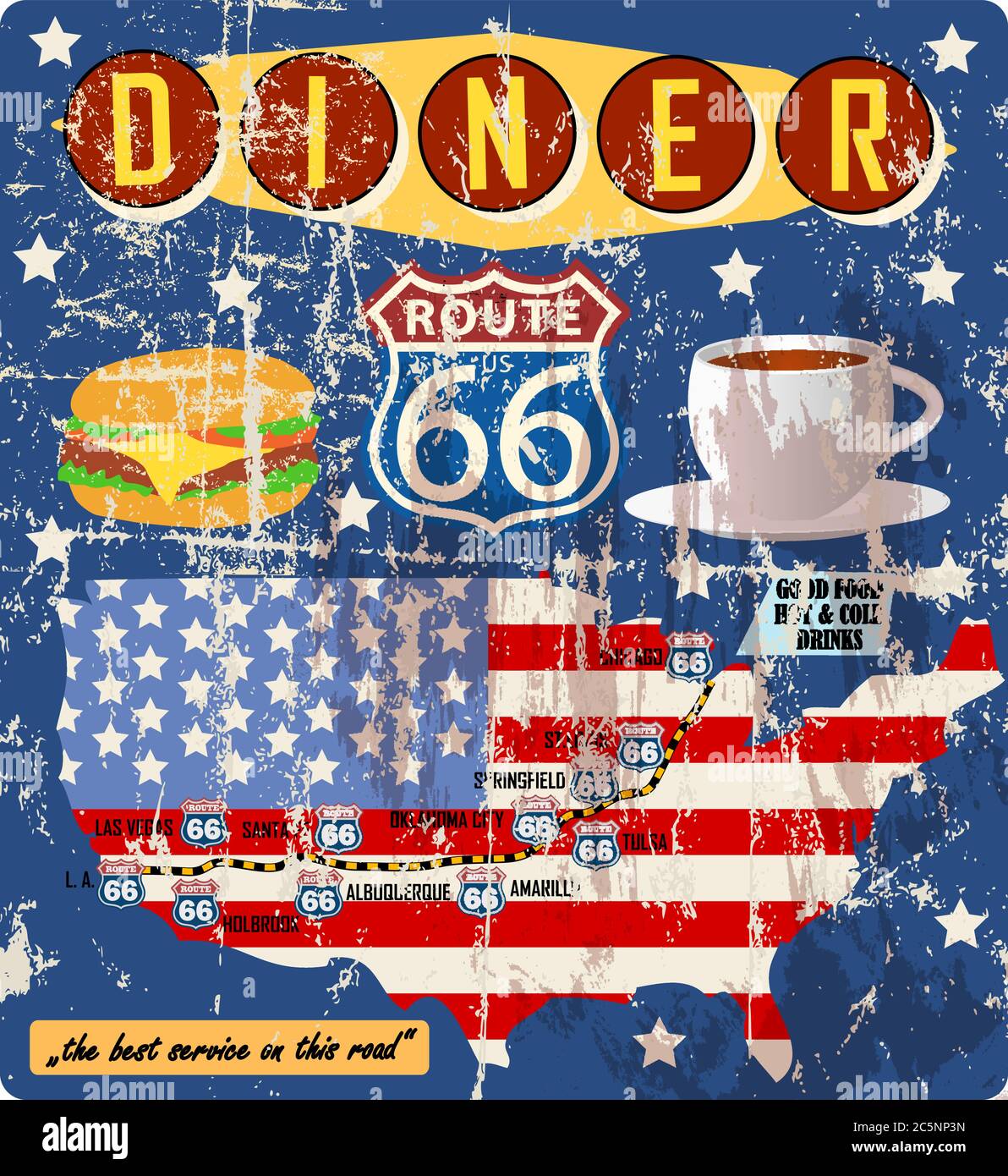 grungy diner sign, retro style, vector illustration Stock Vector Image ...