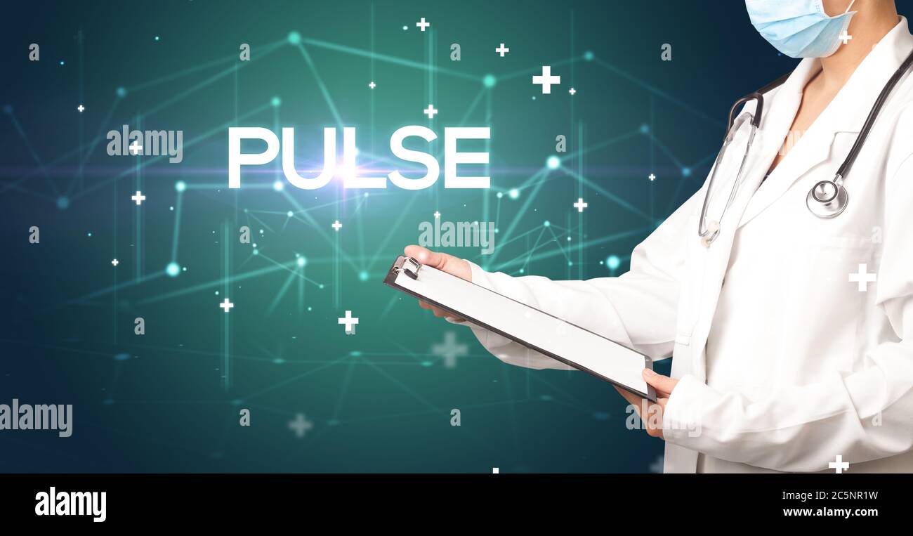 Doctor fills out medical record with PULSE inscription, medical concept ...
