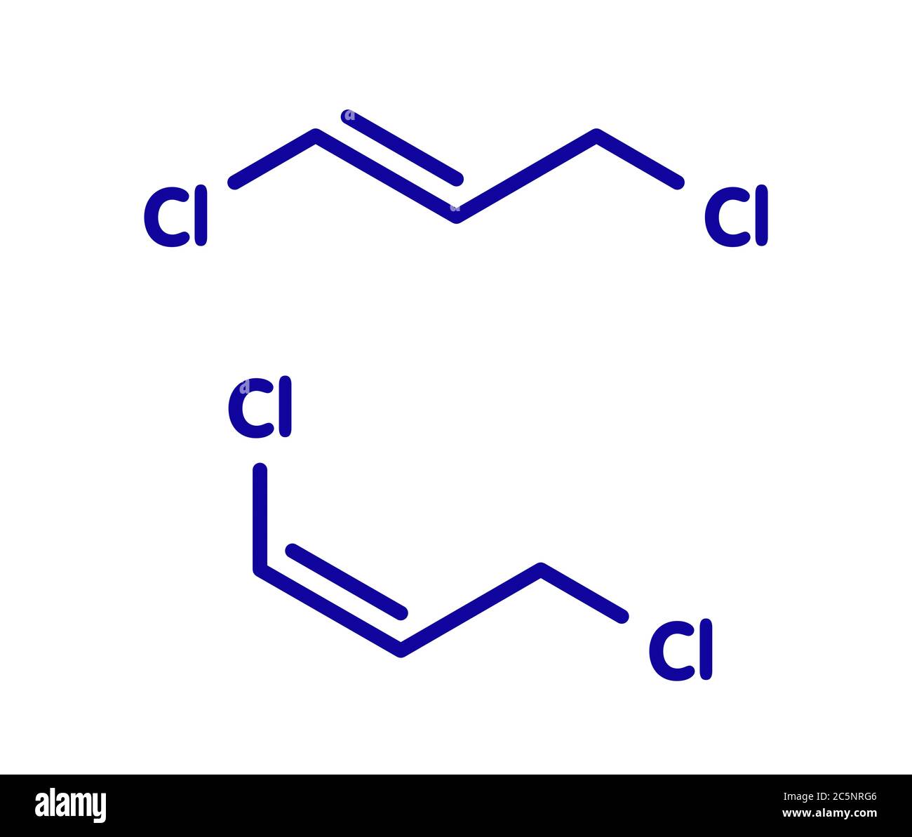 1,3-dichloropropene (dichloropropene) pesticide molecule. Skeletal ...