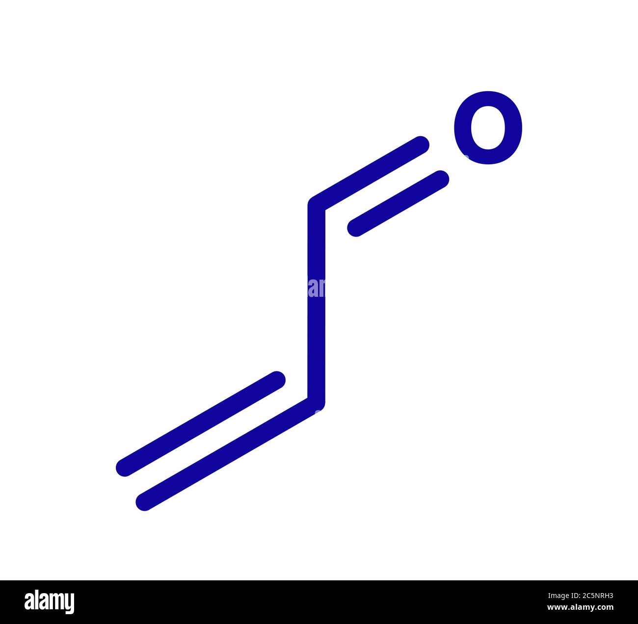 Acrolein (propenal) molecule. Toxic molecule that is formed when fat or ...