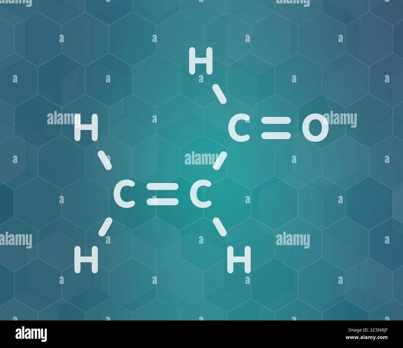 Acrolein (propenal) molecule. Toxic molecule that is formed when fat or ...