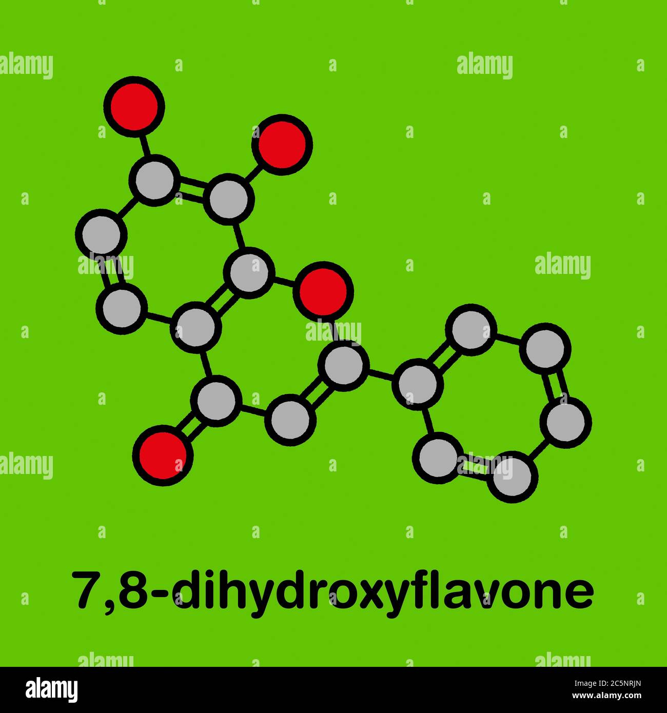 7,8-Dihydroxyflavone or 7,8-DHF molecule. Stylized skeletal formula ...