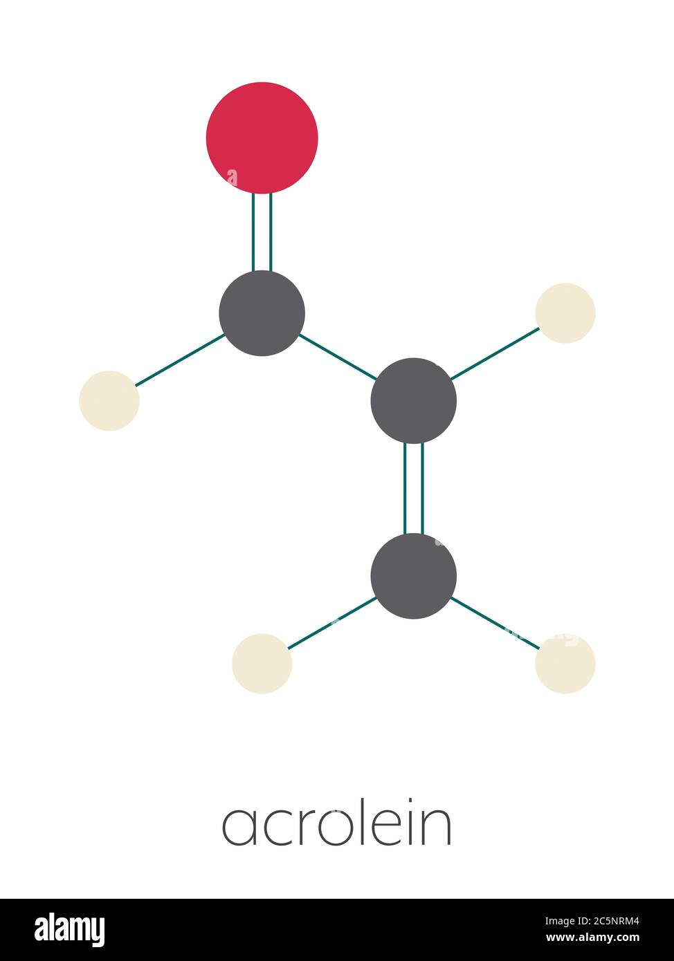 Acrolein (propenal) molecule. Toxic molecule that is formed when fat or ...