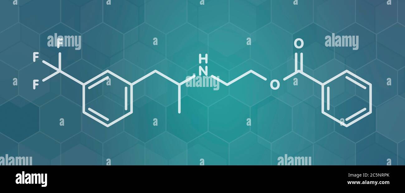 Benfluorex drug molecule (withdrawn). Skeletal formula Stock Photo - Alamy
