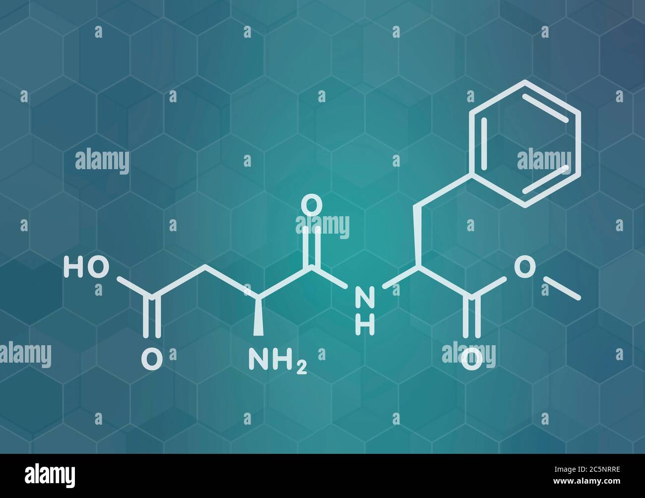 Aspartame artificial sweetener molecule (sugar substitute). Skeletal ...