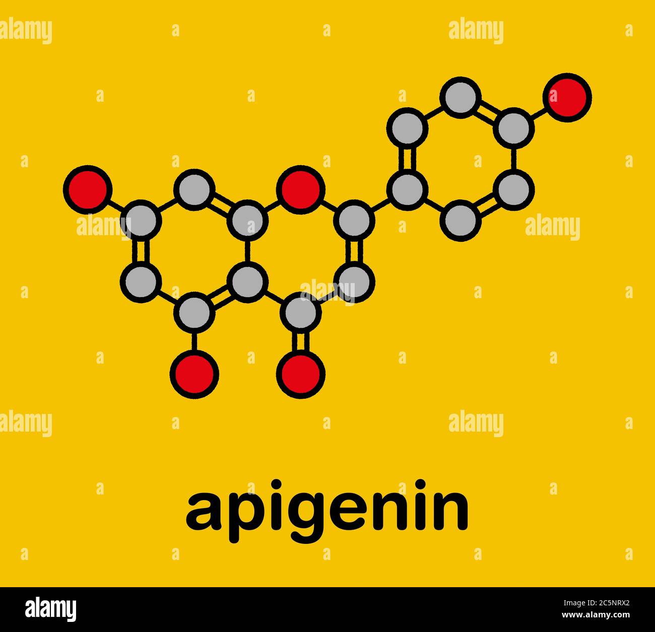 Apigenin yellow herbal dye molecule. Stylized skeletal formula ...