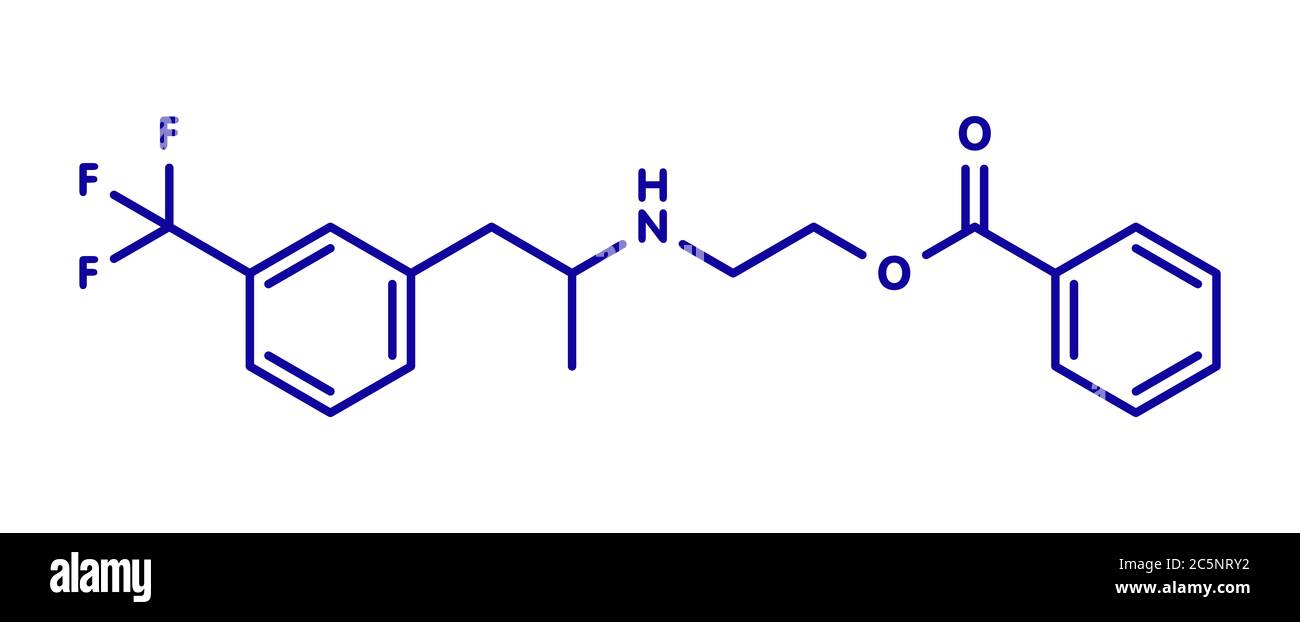 Benfluorex drug molecule (withdrawn). Skeletal formula Stock Photo - Alamy