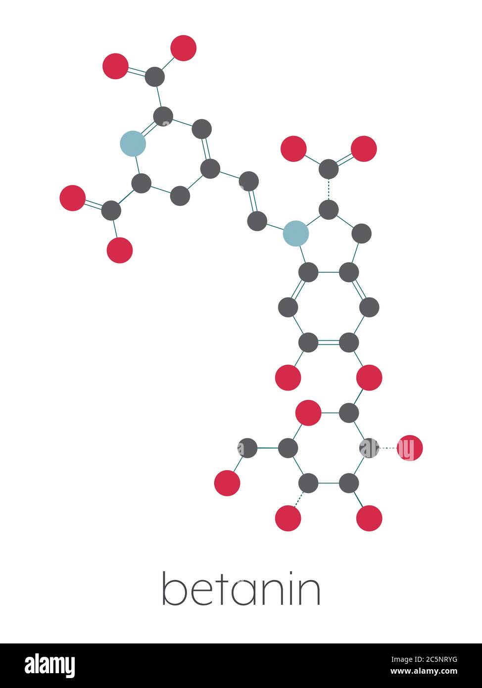 Betanin or beetroot red plant pigment molecule. Stylized skeletal ...