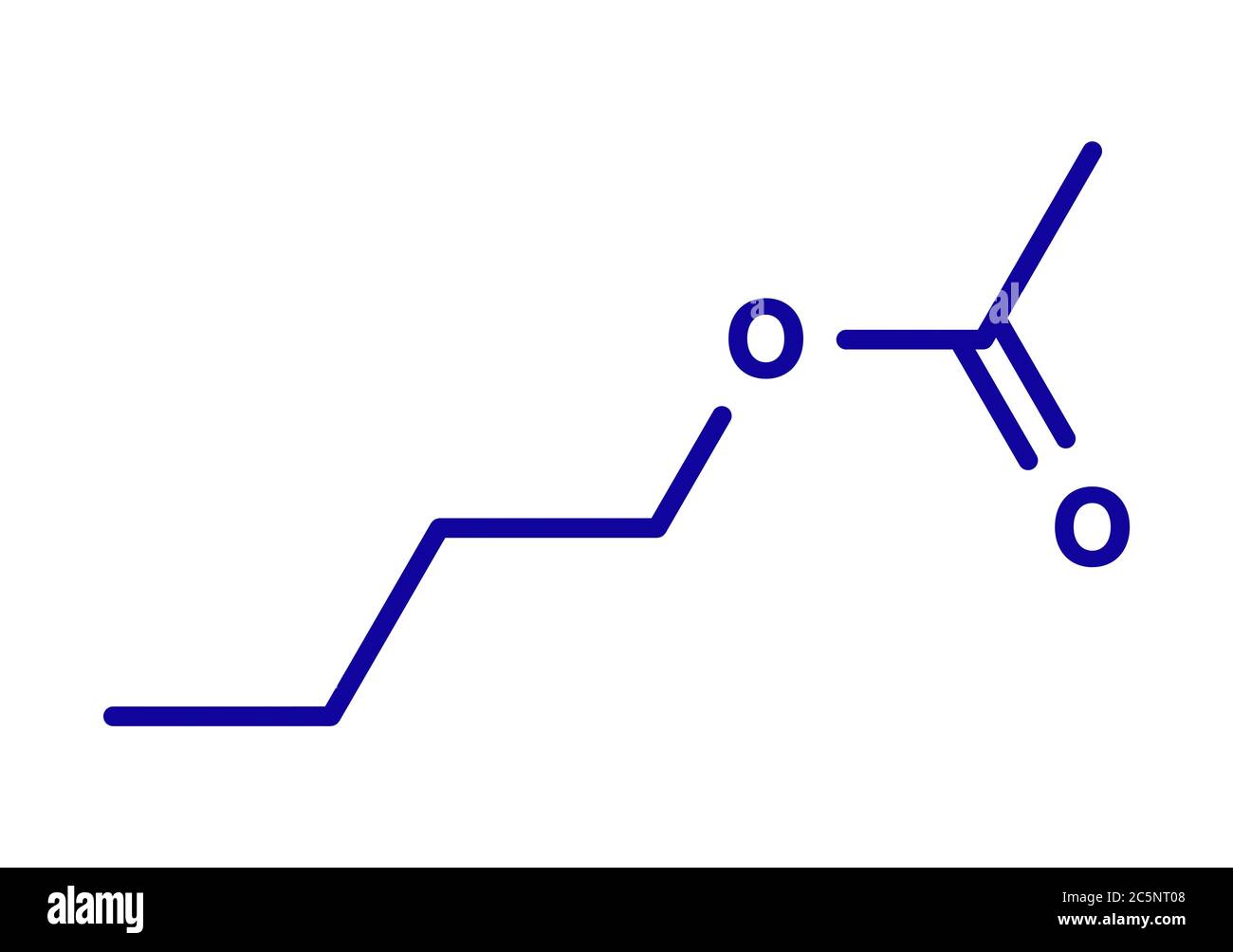 Butyl acetate molecule. Used as synthetic fruit flavouring and as ...